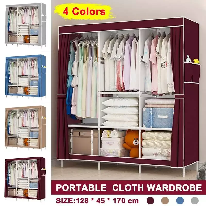 2023 Square Wardrobe Fabric Folding Cloth Closet Cabinet DIY Assembly ...