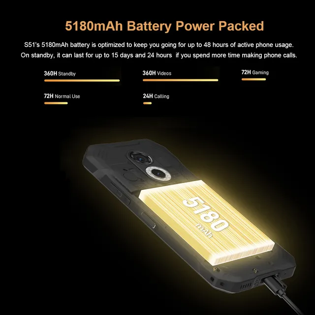 DOOGEE S51 4GB 64GB Portable Smartphone 5180mAh Battery 12MP Camera ...