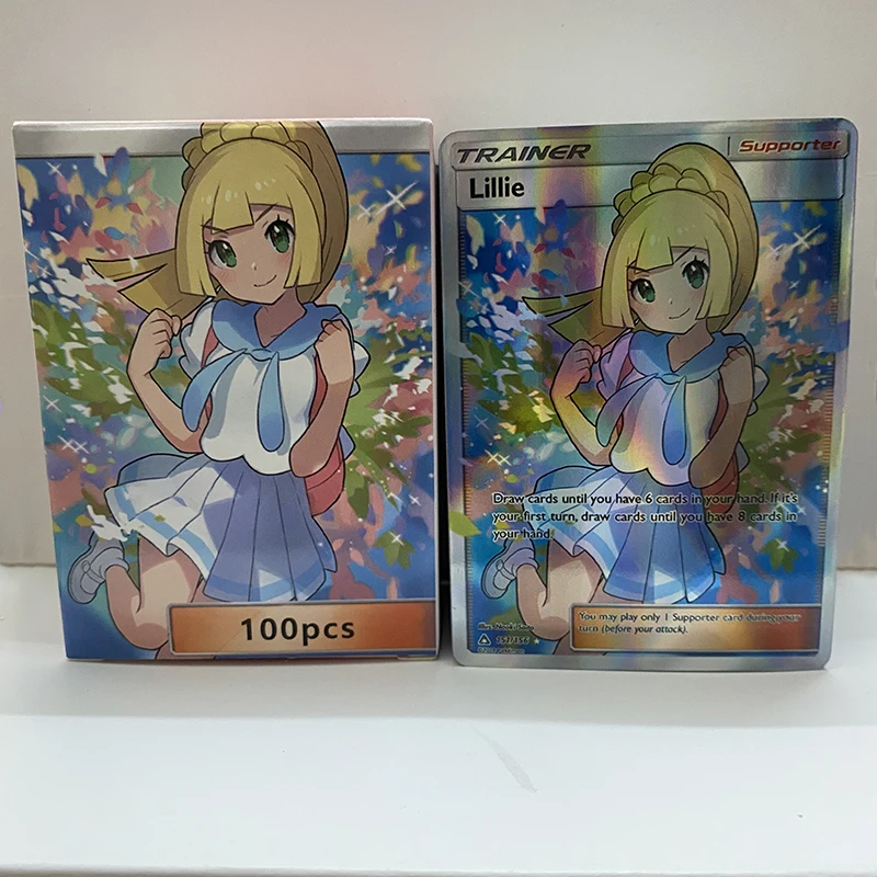 100pcs/set Pokemon Card English Trainer Suppertor Lillie Erika Marnie ...