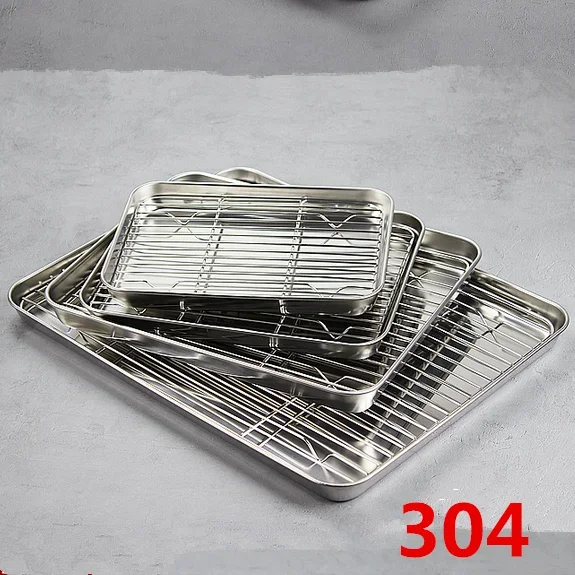 Baking-tray-With-Wire-Rack-304-Stainless-Steel-cake-Baking-BBQ-Pan-Tray ...