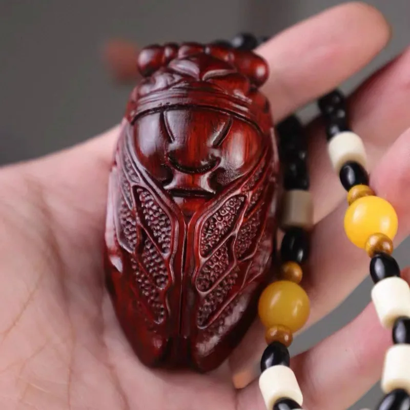 Hand-Carved Rosewood Cicada Pendant - 3x1.6x1.2" Wood Carving Keychain ...