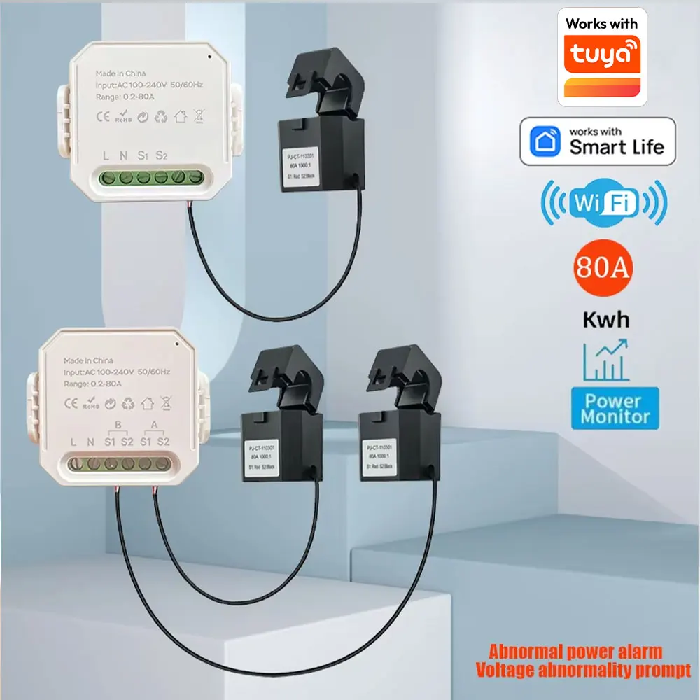 Smart Life WiFi Energy Meter 80A 1/2 Channel with Clamp App Monitor ...
