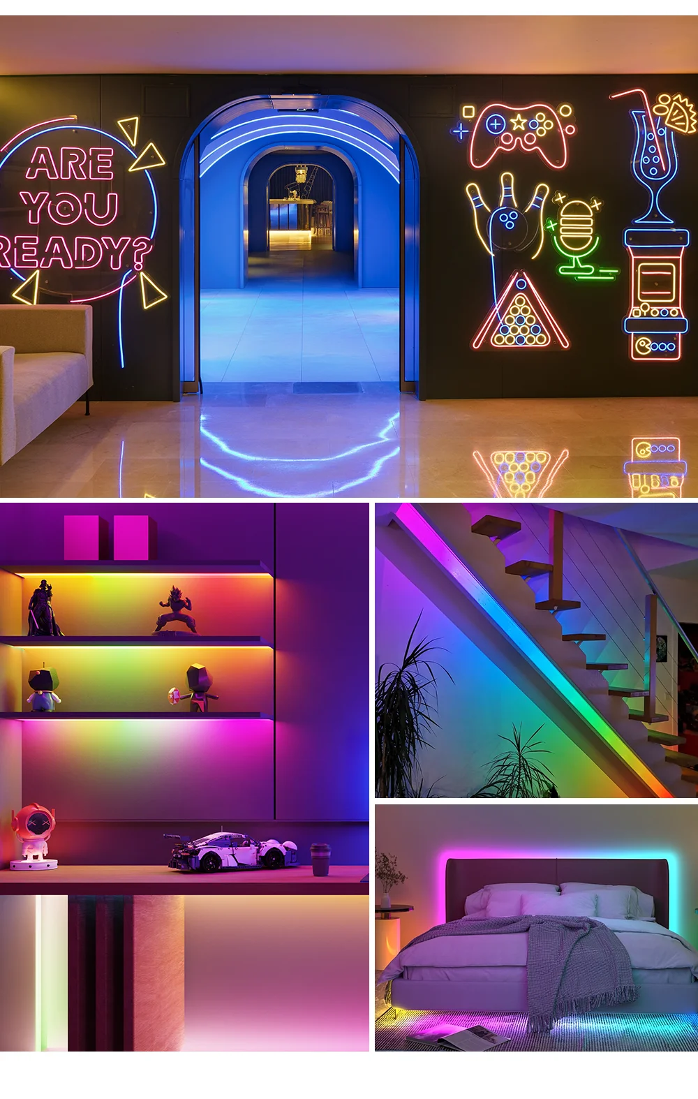 Round Reticulate Pattern Neon LED Strip 50 LEDs/m 360 Degree Smart ...