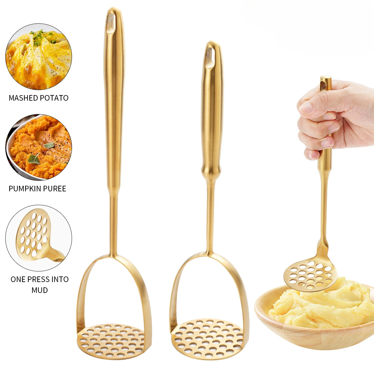 1pcs Stainless Steel Potato Masher Manual Food Crusher Smooth Garlic ...