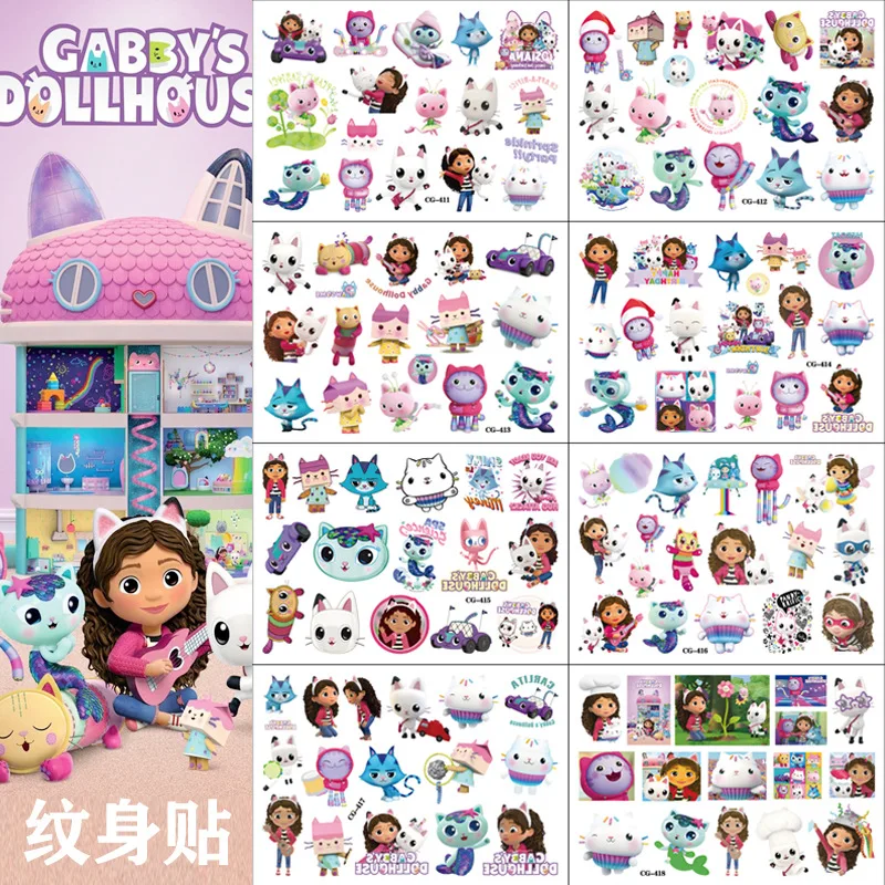 Gabby-Dollhouse-Sticker-Cats-Tattoo-Stickers-Waterproof-Cartoon-Anime ...