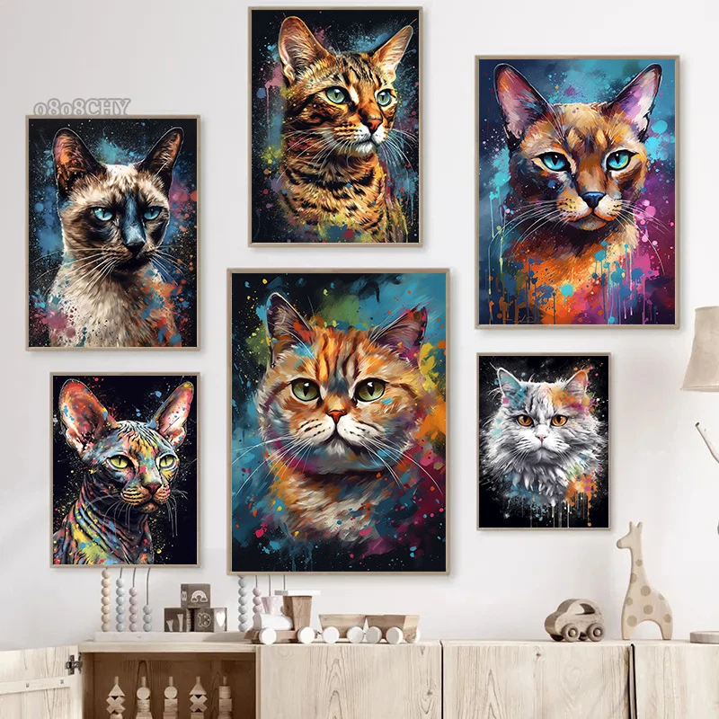 Abstract-Pets-Cat-Graffiti-Art-Canvas-Painting-Bengal-Ragdoll-Shorthair ...