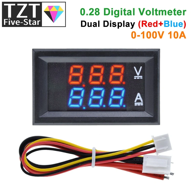 TZT DC 0-100V 10A Digital Voltmeter Ammeter Dual Display Voltage ...