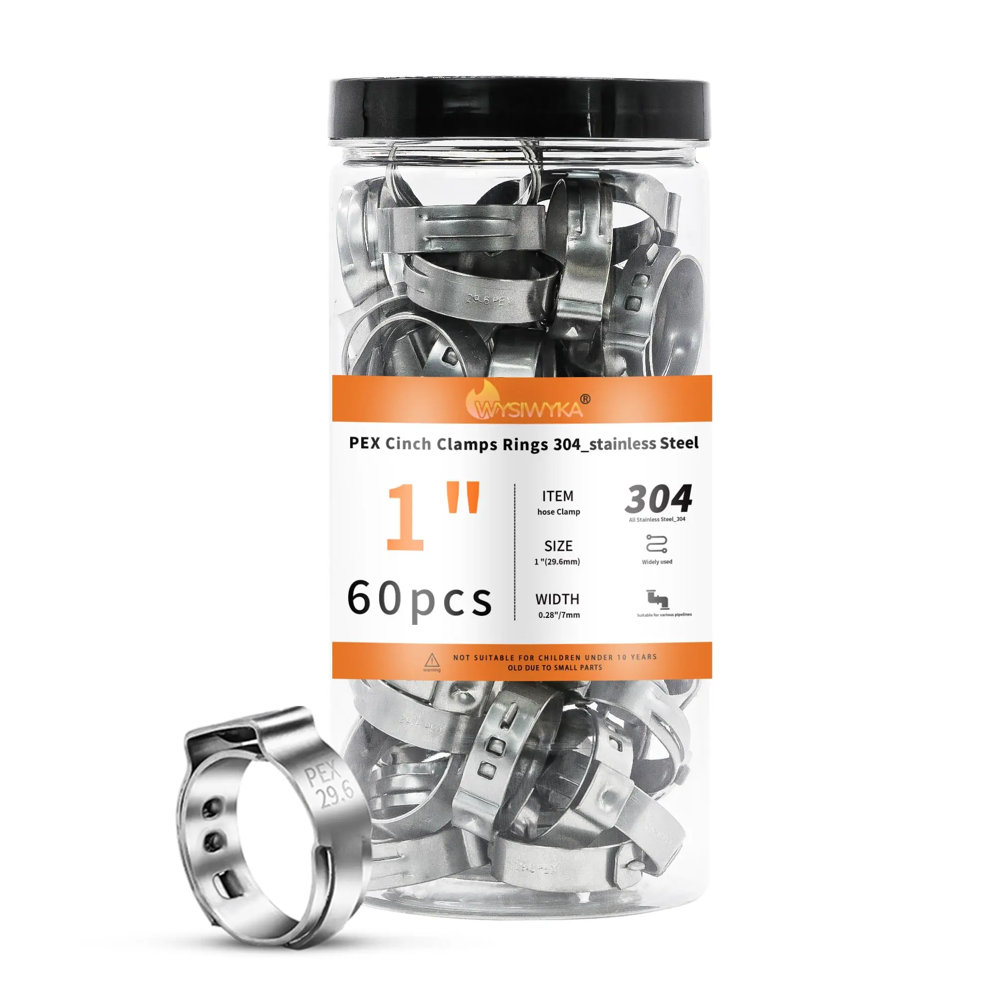 60pcs-1-inch-PEX-Cinch-Clamps-Rings-304-Stainless-Steel-Single-Ear-Hose ...