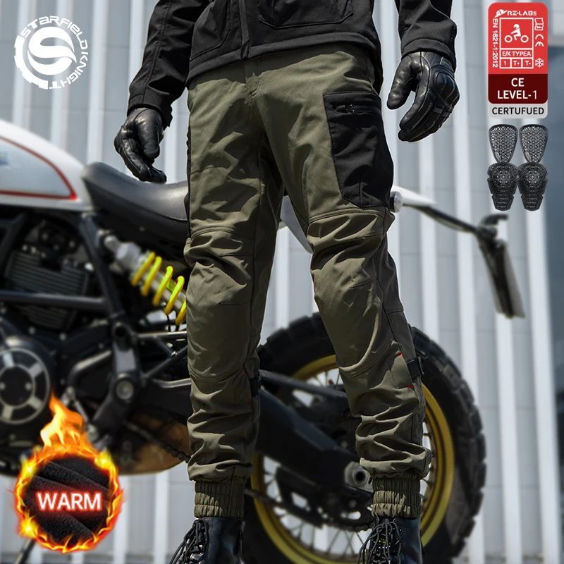 SFK Men's Motorcycle Pants Winter Plus Fluff Warm Windproof Splash ...