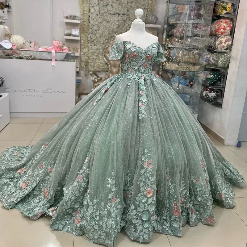 ANGELSBRIDEP-vestido-De-baile-verde-salvia-quinciara-apliques-De-flores ...