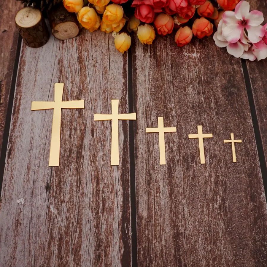 20pcs/lot Small Acrylic Gold Mirror Cross Silver Sticker 3D DIY ...