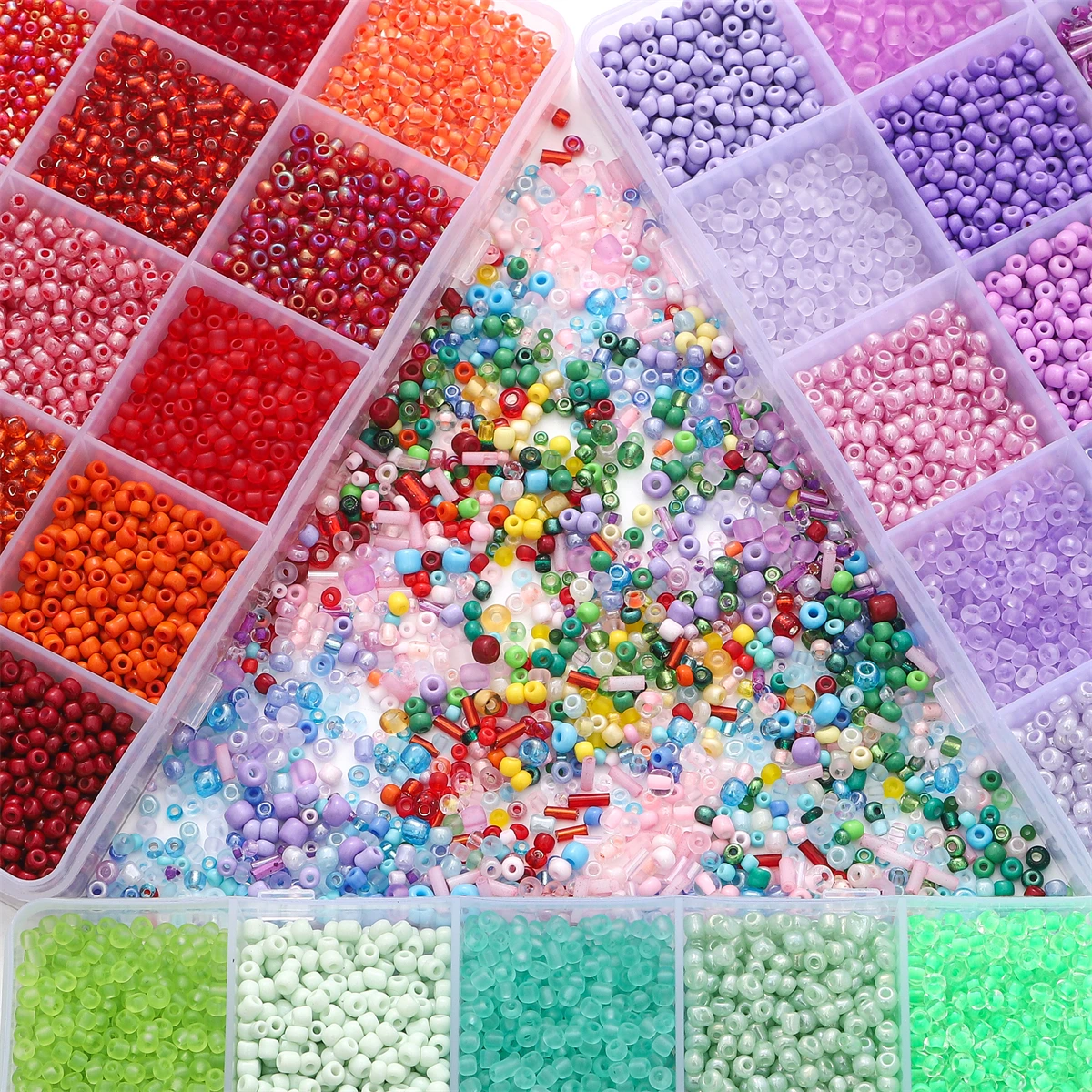 150g1set Glass Accessories 15 Grid Glass Rice Bead Tube Bead Material ...