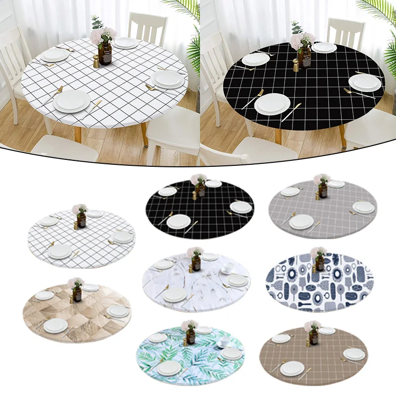 Elastic-Edged-Round-Table-Cloth-Fitted-Tablecloth-Waterproof-Oil-Proof ...