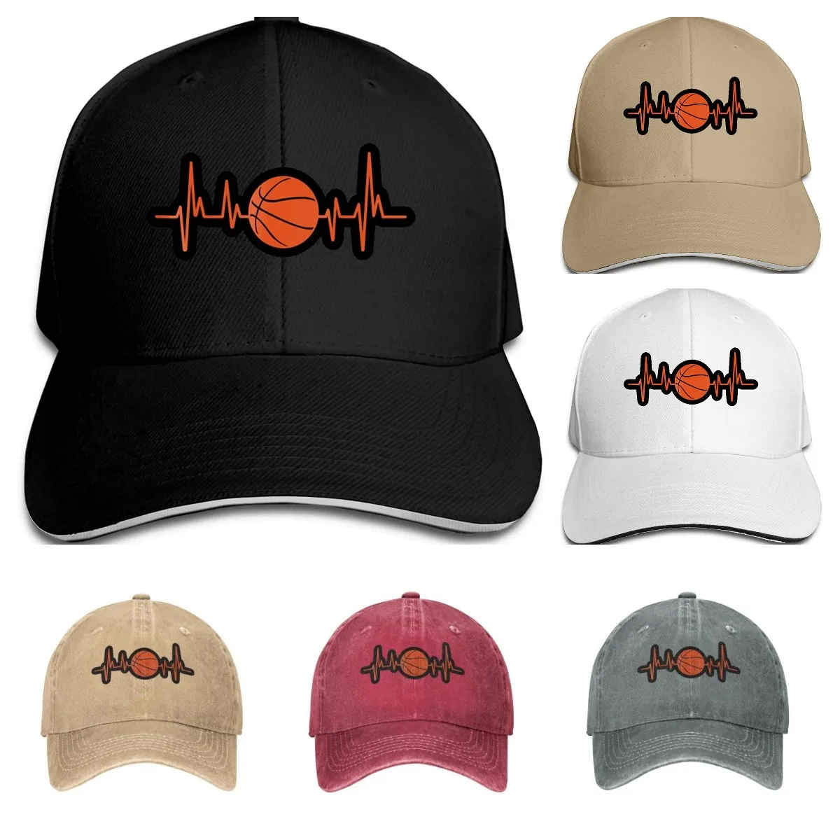 Unisex Orange Basketball Dunk Heartbeat Baseball Cap Adjustable Hat ...