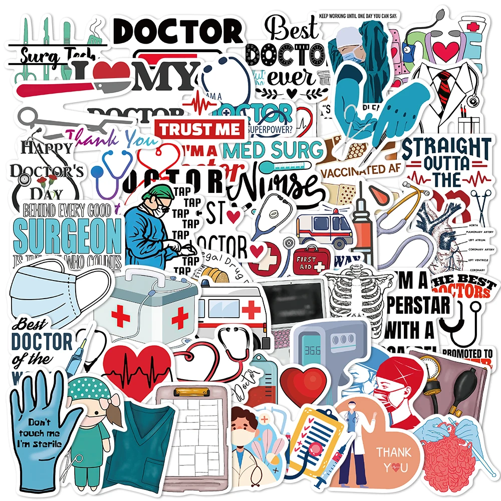 50PCS-Doctor-Stethoscope-Stickers-Waterproof-Vinyl-Decal-Sticker-for ...