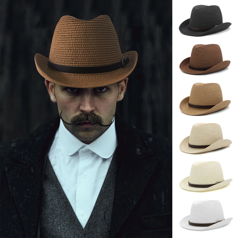 Men Women Straw Classical Retro Homburg Hats Bowtie Band Fedora Caps ...
