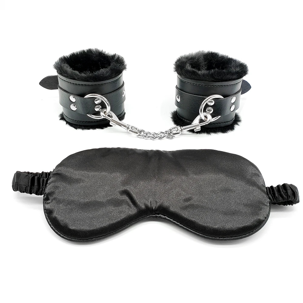 2PCS-Plush-Leather-Handcuffs-with-Blindfold-Kit-Fuzzy-Wrist-Cuffs-and ...