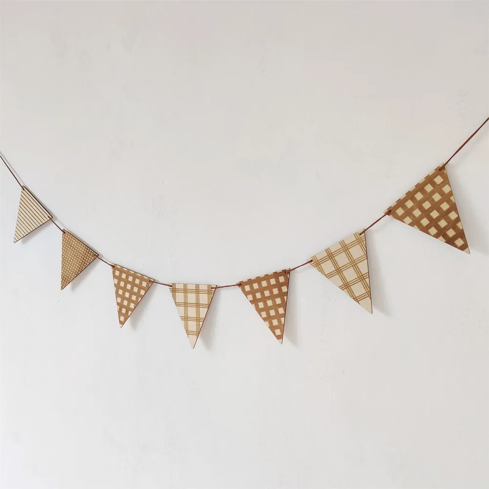Nordic Wooden Triangle Flag Wall Hanging Garland Baby Shower Birthday ...