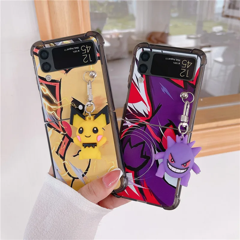Pokemon Cartoon Pikachu Gengar Phone Case For Samsung Galaxy Z Flip 3 4 ...