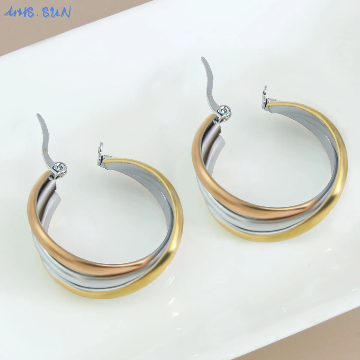 MHS.SUN Stainless Steel Multilayer Three-layers Hoop Earrings For Women ...