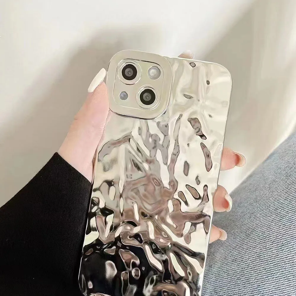 Luxury-3D-Glossy-Plating-Silver-Wrinkle-Phone-Case-For-iPhone-15-13-12 ...