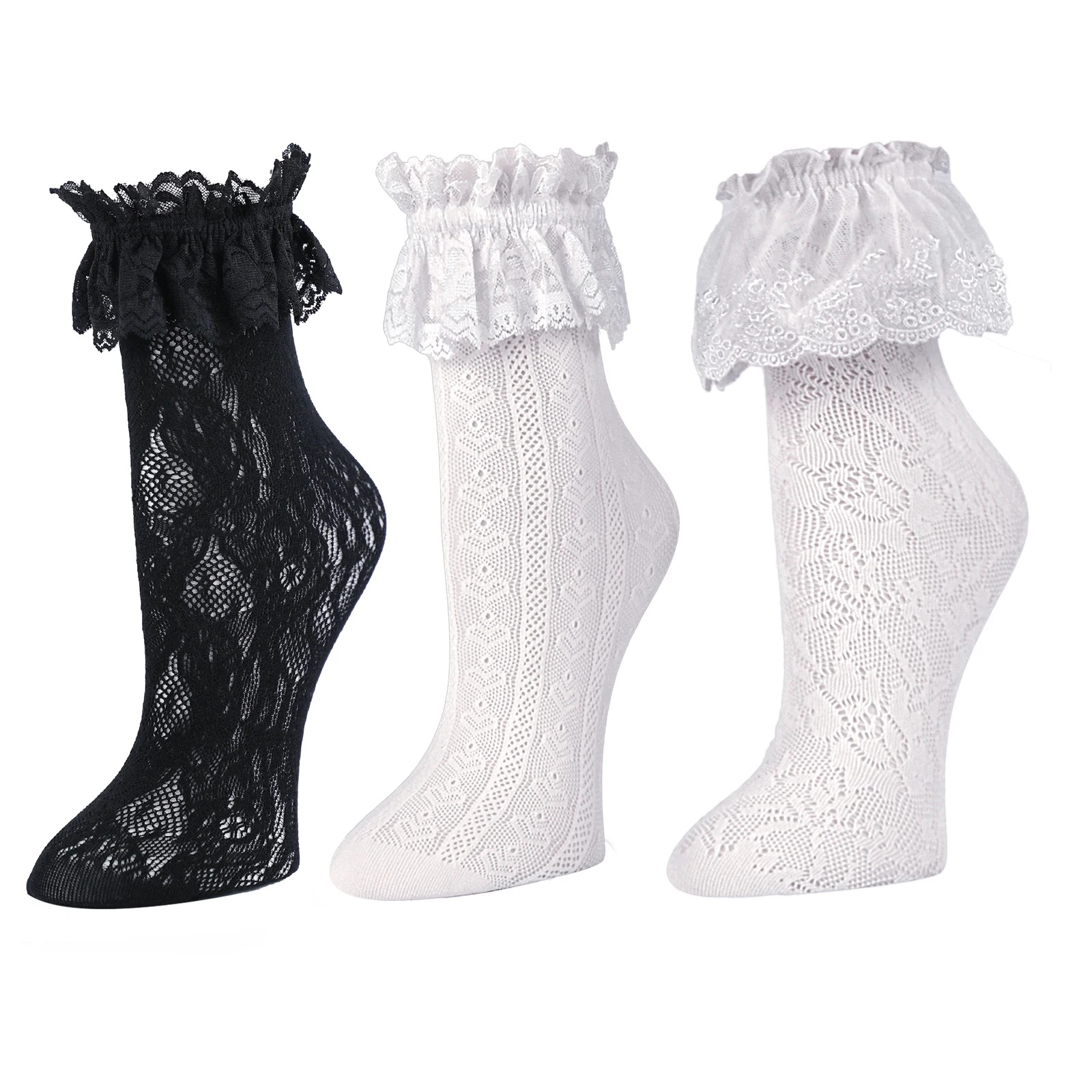 RMSWEETYIL-Lace-Ruffle-Frilly-Mesh-Hollow-Out-Sexy-for-Women-s-Ankle ...