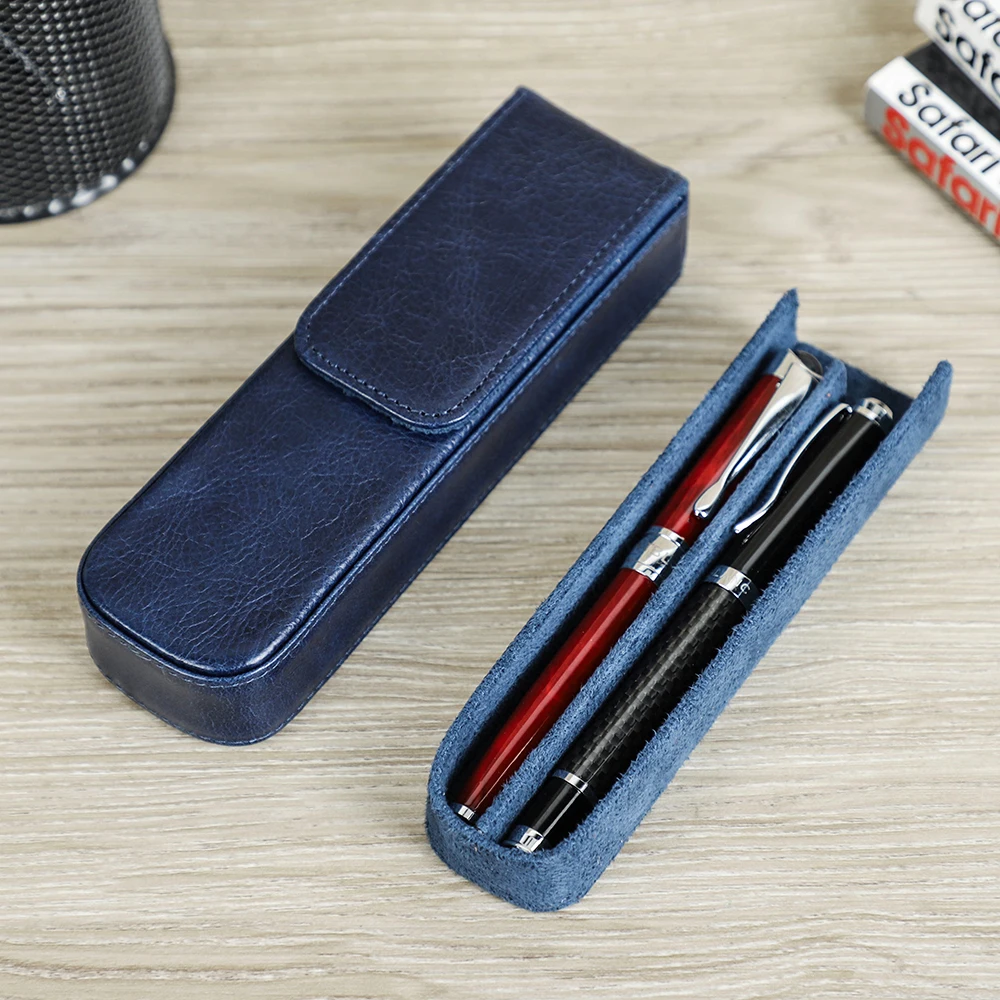 Luxury Genuine Leather 2 Slots Fountain Pen Tray Holder Pencil Case Box ...