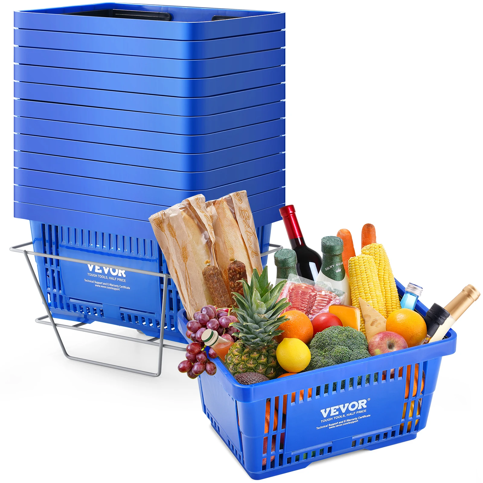 SucceBuy 12pcs Shopping Basket 24L Plastic Grocery Basket with Handle ...