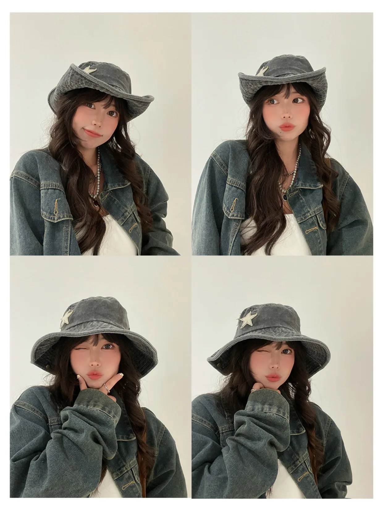 Fashion Y2K Cow Girls Bucket Hats Women 2023 Pink Stars Retro Big Brim ...