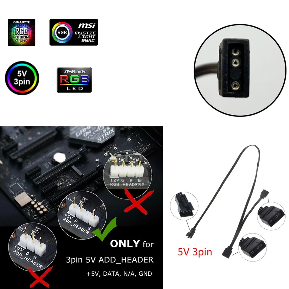 550mm Dream Color 5V Motherboard Addressable 3Pin Digital RGB LED Neon ...