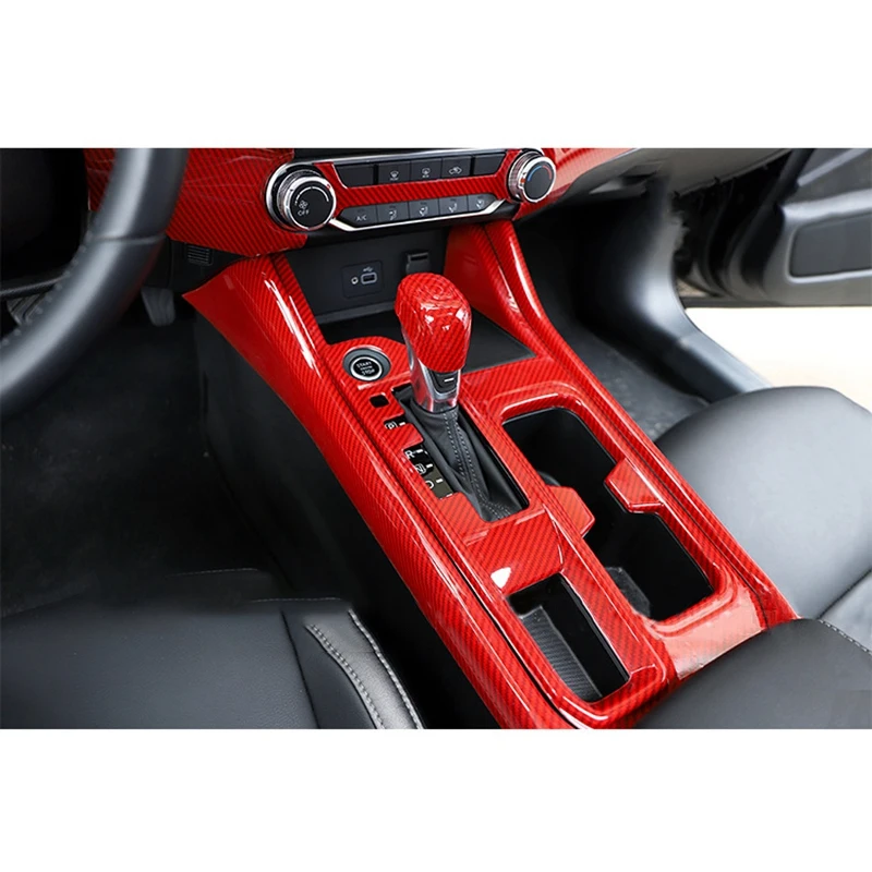 Car-Gear-Shift-Panel-Trim-Red-Carbon-Fiber-Central-Control-Gear-Shift ...