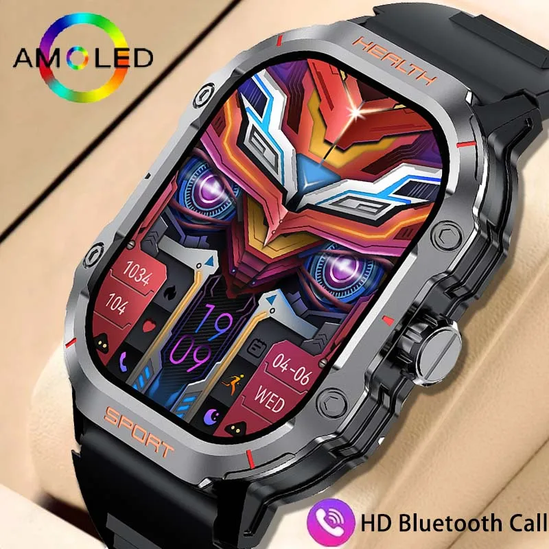 Reloj-inteligente-de-tres-defensa-para-hombre-pulsera-con-Pantalla-AMOLED-HD-control-del-ritmo ...