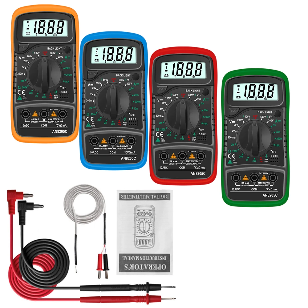 AN8205C Digital Multimeter AC/DC Ammeter Volt Ohm Tester Meter ...
