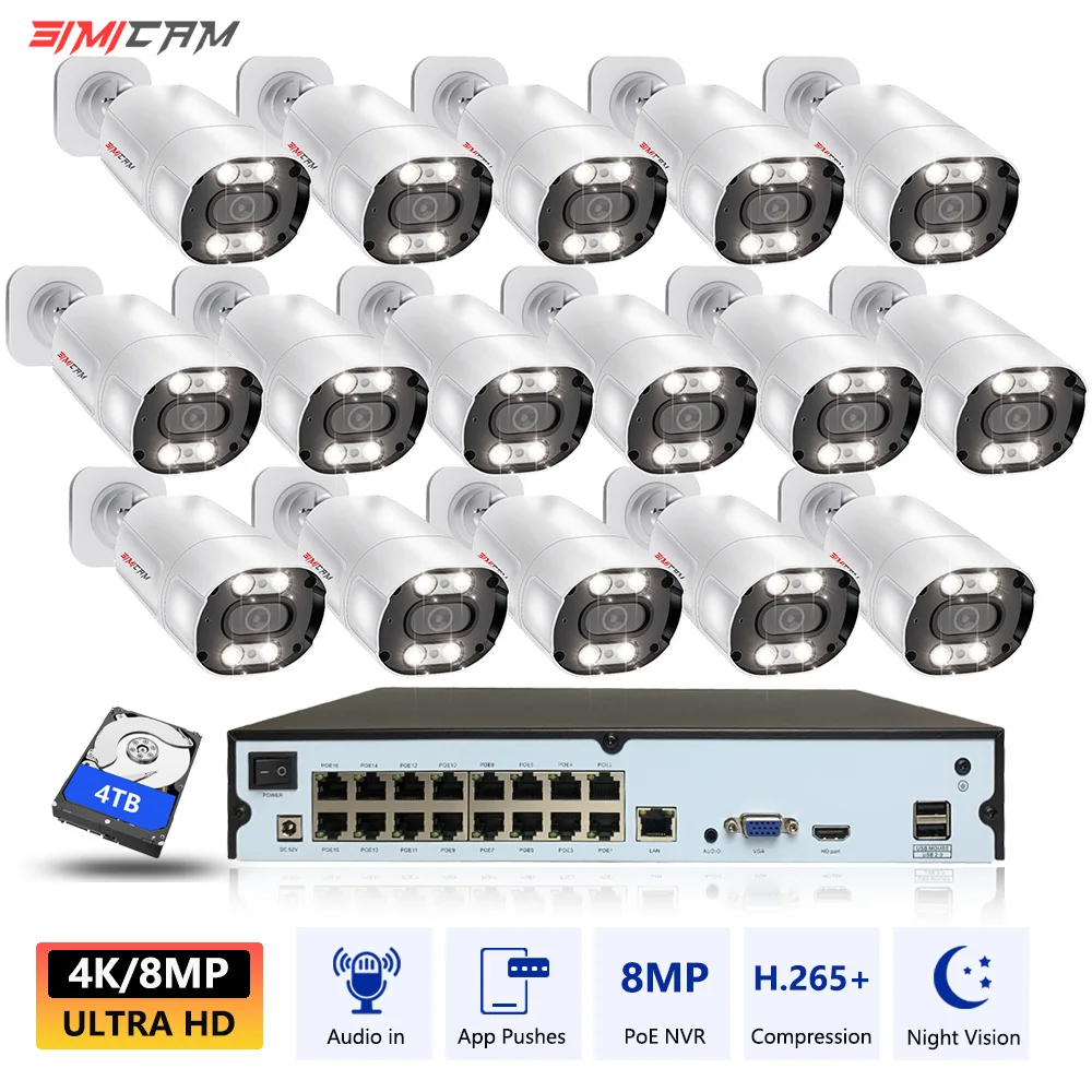 4K-8MP-POE-Security-Surveillance-System-Kit-16CH-NVR-Set-Metal-Bullet ...