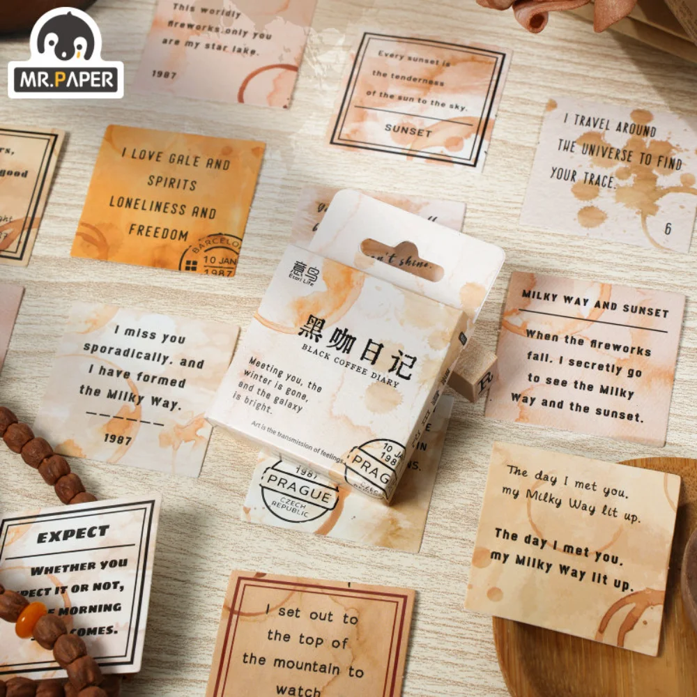 Mr.Paper 빈티지 스티커, 영어 문구, 갈색, 다기능 장식 핸드북, DIY 콜라주, 한국 문구, 46 개/박스 ...