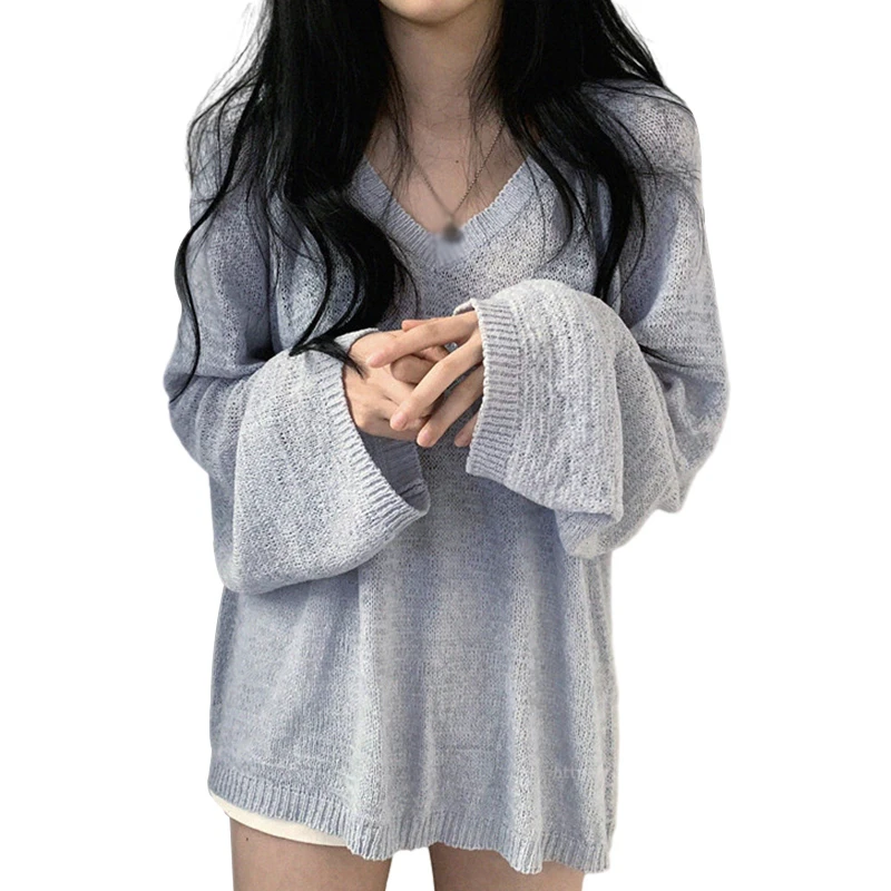 Women-Sweaters-V-Neck-Long-Sleeve-Shirts-Loose-Casual-Lazy-Style-Autumn ...