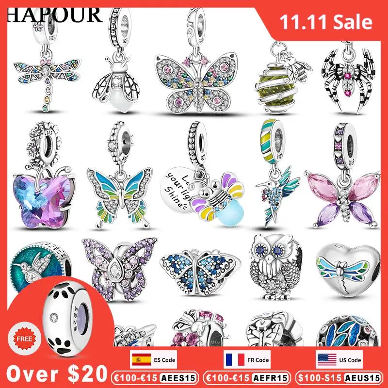 HAPOUR-925-Silver-Charm-Insect-Series-Firefly-Butterfly-Bird-Fit ...