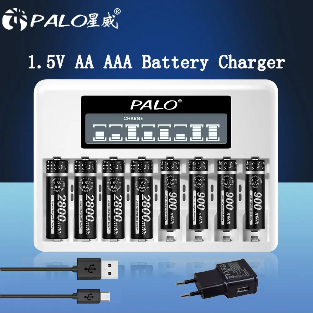 Palo 4 8slots 1.5v aa aaa carregador de bateria display lcd usb carregador rápido para 1.2v aa ...