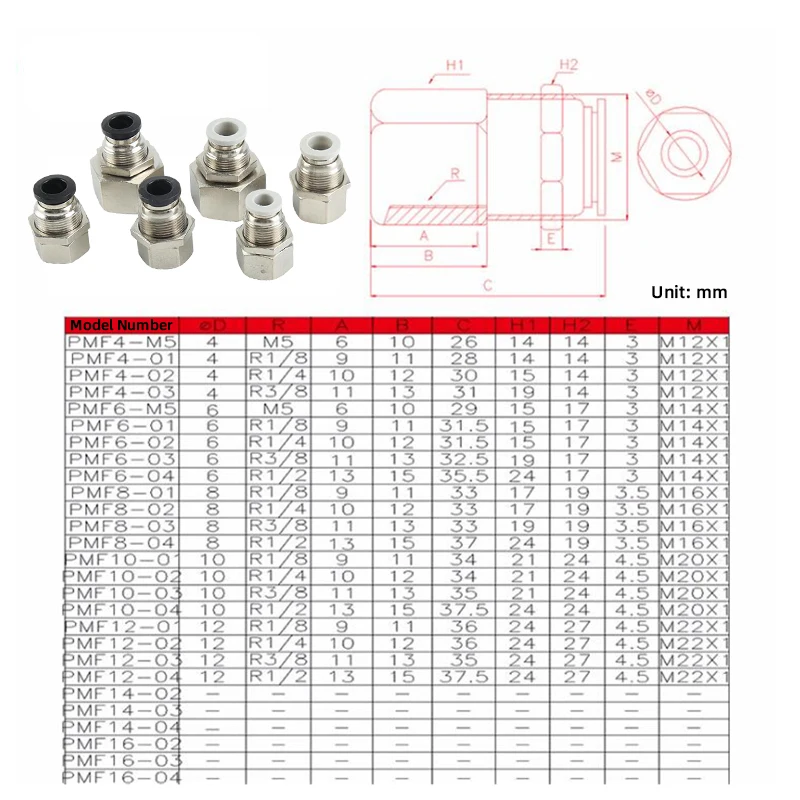 Pneumatic Fittings Air Pipe Connector PMF Through Plate, 55% OFF