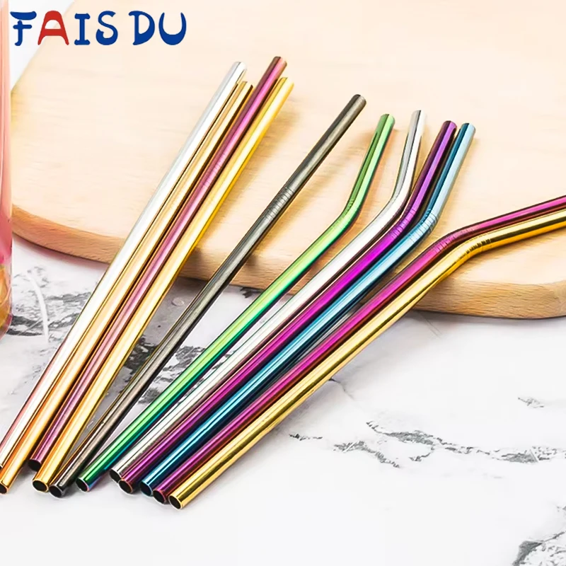 Colorful 304 Stainless Steel Straws Reusable Straight Bent Metal ...