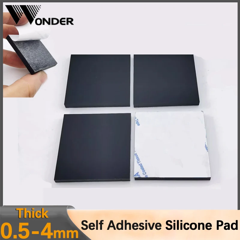 Black Square Self Adhesive Silicone Rubber Strip Pad Thickness 0.5mm ...