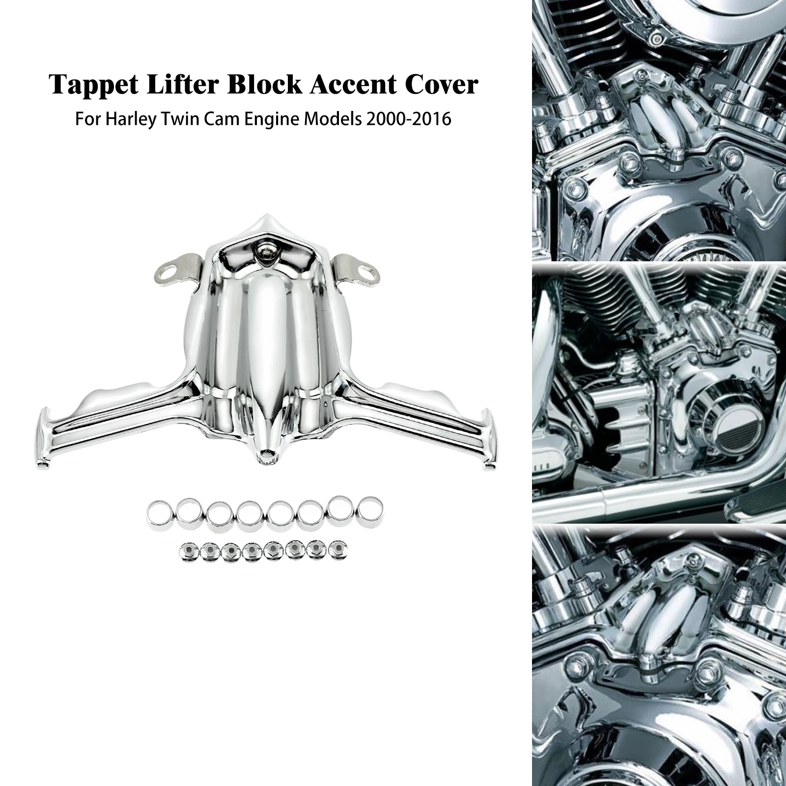 Motorcycle-Chrome-Tappet-Lifter-Block-Accent-Cover-For-Harley-Touring ...