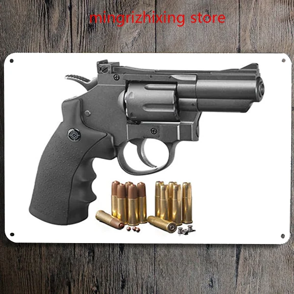 Revolver Metal Wall Sign Golden Bullet Projectile Tin Sign Plaque Metal ...