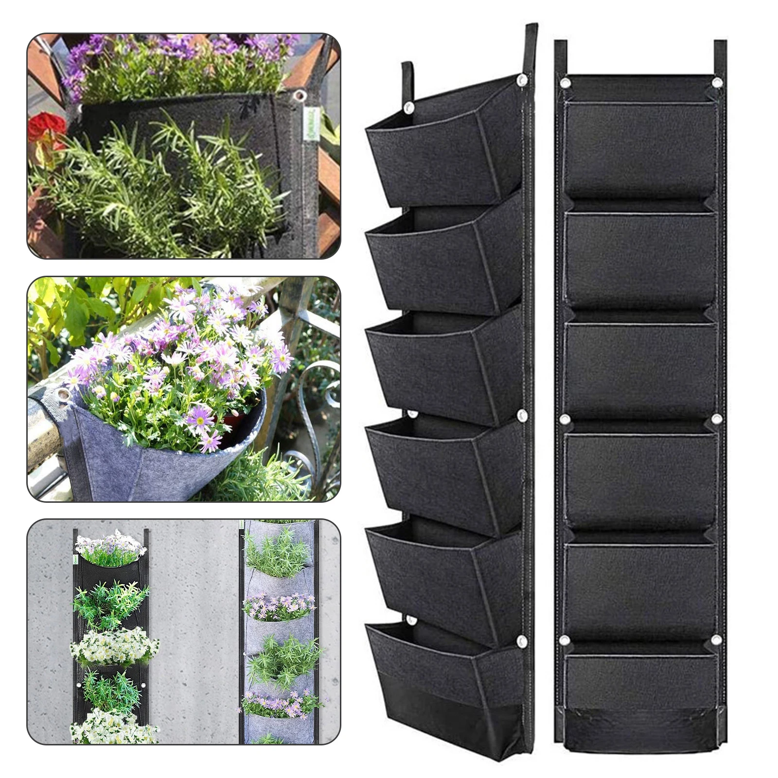 6-Pockets-Vertical-Garden-Planter-Wall-mounted-Planting-Flower-Grow-Bag ...