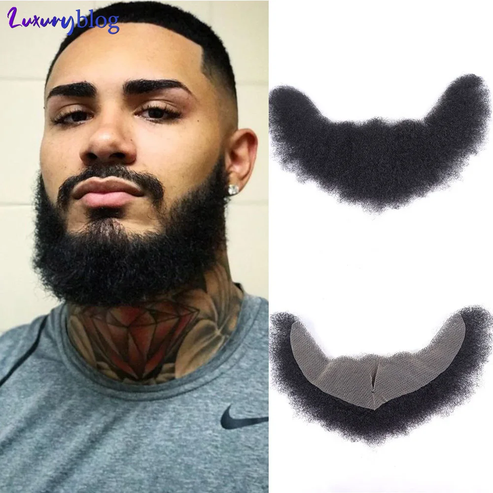 Barba-falsa-Afro-rizada-para-hombres-cabello-humano-100-realista-pelo ...