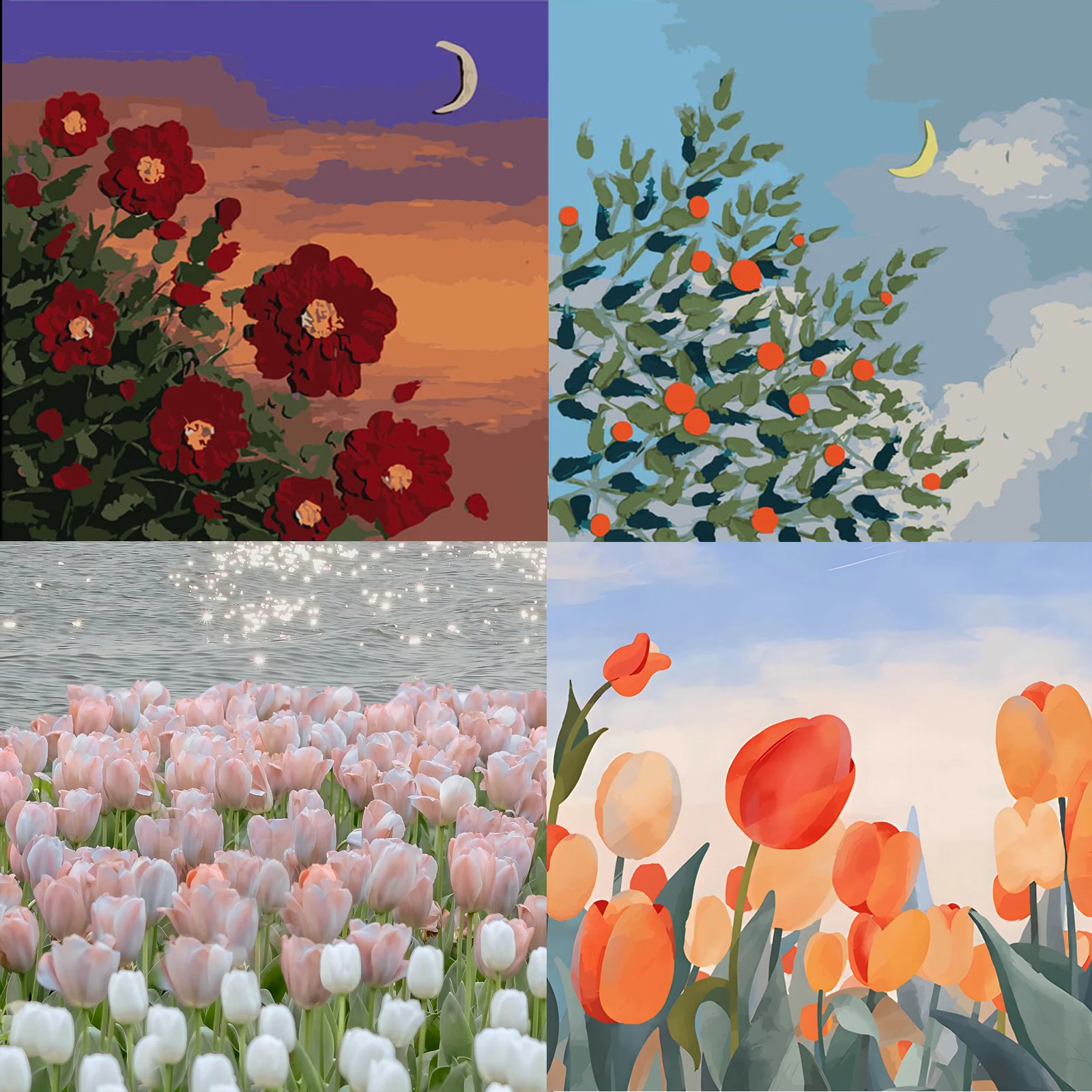 Flowers Rose Tulip Scene Diy Painting By Numbers Digital Oil Painting ...