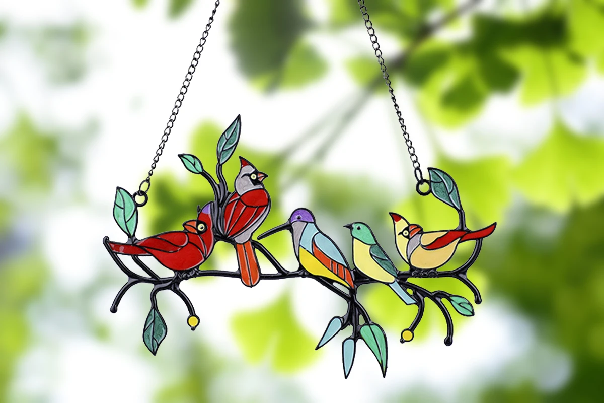 Stained Bird Panel Glass Window Hanging Wall Decor – TradeHut