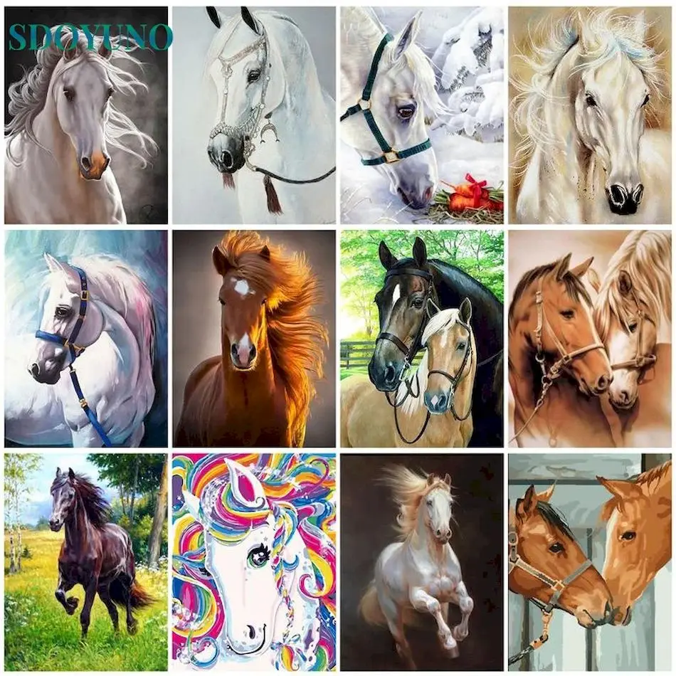 SDOYUNO-DIY-Oil-Painting-By-Numbers-Horse-Animal-Drawing-On-Canvas ...