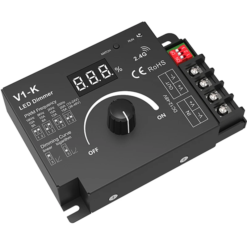 V1-K led調光12v 24v pwm調光器スイッチ20A周波数調整可能なノブledストリップ用の調光器照明モジュールV1-Kコントローラ