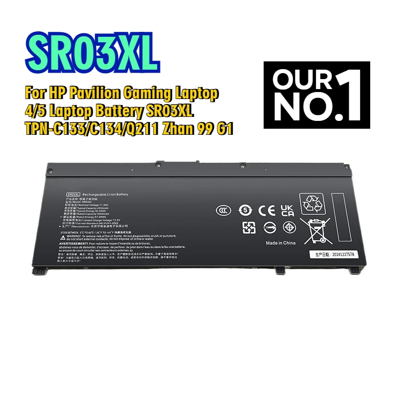 For HP Pavilion Gaming Laptop 4/5 Laptop Battery SR03XL TPN-C133/C134 ...